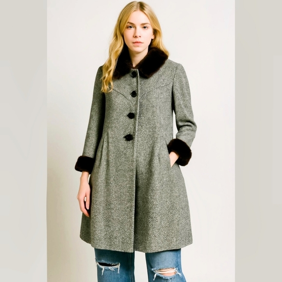 Sears | Jackets & Coats | 96s Sears Aline Swing Coat With Faux Fur Trim ...
